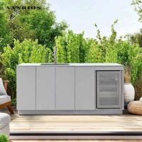 China Gray White Aluminum Outdoor Kitchen Cabinet Set With Rock Plate Countertop for sale
