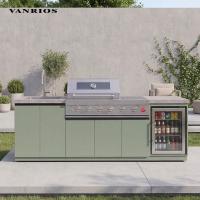 China Green Finish Prefab Outdoor Kitchen Island With Grill Sink & Refrigerator for sale