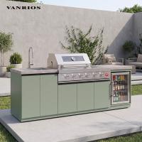China Green Finish Prefab Outdoor Kitchen Island With Grill Sink & Refrigerator for sale