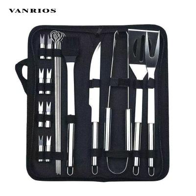 China Heavy Duty Stainless Steel BBQ Accessories BBQ Utensil Set With Portable Storage Bag for sale