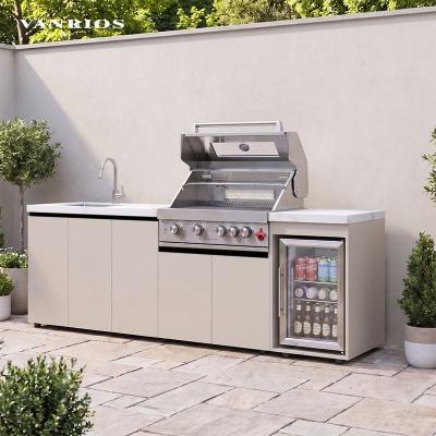 China Heavy-Duty Waterproof Powder-Coated Aluminum Frame Modular Outdoor Kitchen Island with Pizza Oven Cabinet for sale