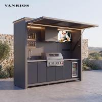 China Outdoor BBQ Pod Featuring 40 Inch TV & Double Door Refrigerator W2800 Aluminum Kitchen Station for sale
