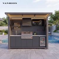 China Outdoor BBQ Pod Featuring 40 Inch TV & Double Door Refrigerator W2800 Aluminum Kitchen Station for sale