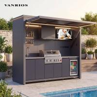 China Outdoor BBQ Pod Featuring 40 Inch TV & Double Door Refrigerator W2800 Aluminum Kitchen Station for sale