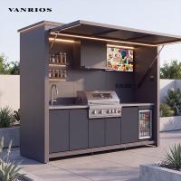 China Outdoor BBQ Pod Featuring 40 Inch TV & Double Door Refrigerator W2800 Aluminum Kitchen Station for sale