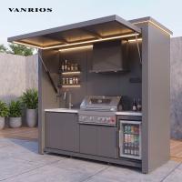 China Mini Outdoor BBQ Pod Featuring 40 Inch TV & Double Door Refrigerator W2660 Aluminum Kitchen Station for sale