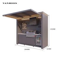 China Mini Outdoor BBQ Pod Featuring 40 Inch TV & Double Door Refrigerator W2660 Aluminum Kitchen Station for sale