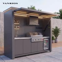 China Mini Outdoor BBQ Pod Featuring 40 Inch TV & Double Door Refrigerator W2660 Aluminum Kitchen Station for sale