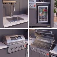 China Mini Outdoor BBQ Pod Featuring 40 Inch TV & Double Door Refrigerator W2660 Aluminum Kitchen Station for sale