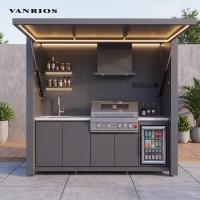 China Mini Outdoor BBQ Pod Featuring 40 Inch TV & Double Door Refrigerator W2660 Aluminum Kitchen Station for sale