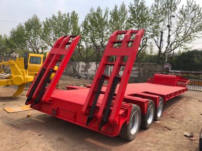 China Gooseneck Lowboy Low Bed Truck Trailer Used Flatbed Trailer 3 Axle 40T 50T for sale