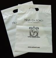 China White poly logo printing  top fold over die cut handle tote bottom gusset bag for sale