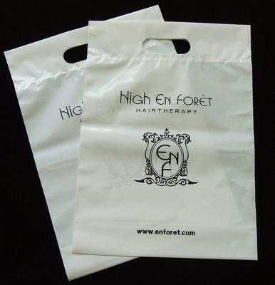 China White poly logo printing  top fold over die cut handle tote bottom gusset bag for sale