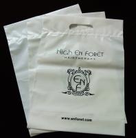 China White poly logo printing  top fold over die cut handle tote bottom gusset bag for sale
