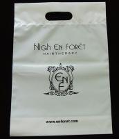 China White poly logo printing  top fold over die cut handle tote bottom gusset bag for sale