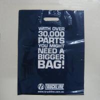 China full colors printed patch reinforced die cut handle plastic merchandise gift carry out bags for sale