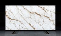 China OLK1004G Multi Colors Background With Calacatta Gold New Collection Vain To Full Body Printed Quartz Stone for sale