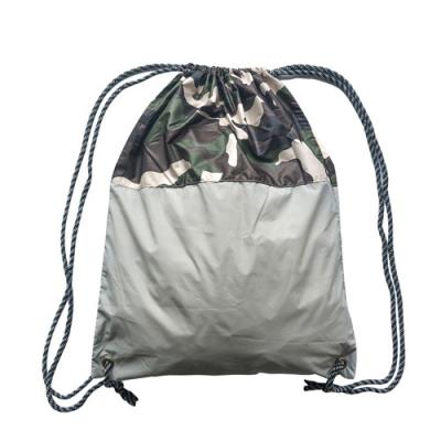 China Custom Printed Foldable Nylon Drawstring Backpack 42x32cm Camouflage Gym Bag for sale