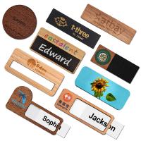 China Custom Printed Wooden Name Badge Eco Friendly Personalized Engraved Name Tag 2mm Thickness Magnetic Pin for sale