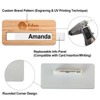 China Custom Printed Wooden Name Badge Eco Friendly Personalized Engraved Name Tag 2mm Thickness Magnetic Pin for sale