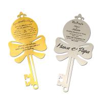 China Custom Stainless Steel Key Shape Metal Business Card 0.3mm Thickness Laser Engraved Wedding Invitation for sale