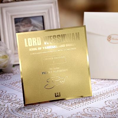 China Custom Gold Mirror Metal Business Cards Wedding Invitation Thank You Cards with Envelope 0.5mm Thick for sale