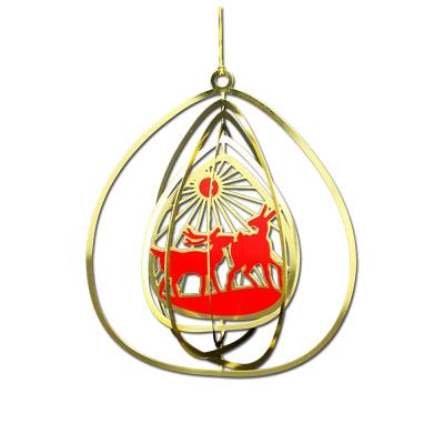 China Custom Etched Brass Christmas Ornaments 3D Die Cut Vintage Deer Tree Decor 10x10cm for sale