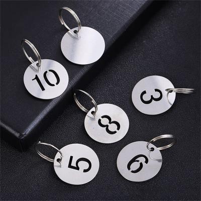 China Custom 23mm Stainless Steel Hollow Number Key Tags Round Metal Keychain for ID Identification for sale