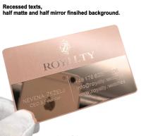 China Custom Rose Gold Metal Business Cards 85x54mm Embossed Logo Reversed Etched Stainless Steel OEM for sale