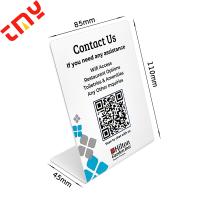 China Custom White PVC Plastic L Shape Sign Stands 105x72mm Logo Printed Hotel Table QR Code Display for sale