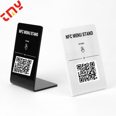 China Customized Plastic NFC Menu Stands For Public Use Labels Social Media Acrylic Qr Code Restaurant Table Displaying for sale