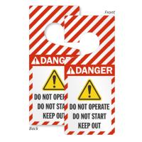 China Custom Plastic Reversible Door Knob Hanger Employee Safety Label Identification 0.76mm for sale