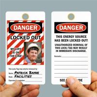 China Custom Do Not Operate Lockout Tag Vinyl Plastic Self-Laminating 2-Sided Danger Safety Tags with Photo and Grommet Eyelet for sale
