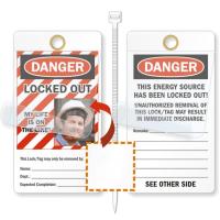 China Custom Do Not Operate Lockout Tag Vinyl Plastic Self-Laminating 2-Sided Danger Safety Tags with Photo and Grommet Eyelet for sale