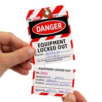 China Custom 2-Part Safety Lockout Tags 110x70mm OSHA ANSI Danger Equipment Locked Out Tear Off Stub Numbered for sale