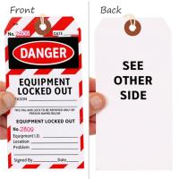 China Custom 2-Part Safety Lockout Tags 110x70mm OSHA ANSI Danger Equipment Locked Out Tear Off Stub Numbered for sale