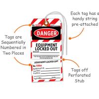 China Custom 2-Part Safety Lockout Tags 110x70mm OSHA ANSI Danger Equipment Locked Out Tear Off Stub Numbered for sale