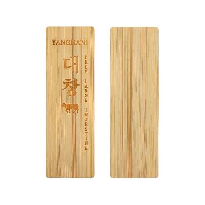 China Custom Bamboo Wooden Tags 85x26mm Laser Engraved Logo Labels for Supermarket Restaurant for sale
