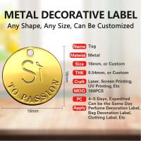 China Custom Luxury Gold Metal Charm Hang Tag Etching Embossed Logo for Perfume Bottle Decoration 16mm for sale