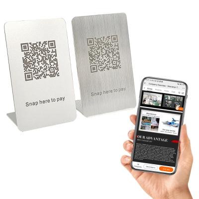 China Waterproof Laser Engraved Stainless Steel QR Code NFC Stand 105x72mm for Google Review Table Display for sale