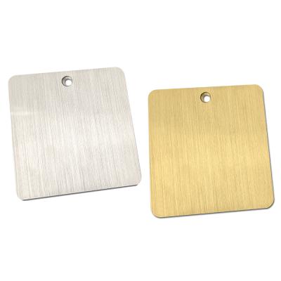 China Custom Stainless Steel Outdoor Decorative Tag 85x54mm Polished Silver 4-Hole Gravure Printed Business Sign for sale