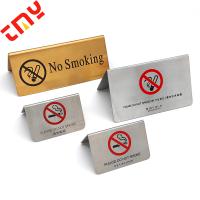 China Custom Stainless Steel No Smoking Sign Silkscreen Printing Waterproof Indoor Outdoor Brushed Gold Silver 120x70mm for sale
