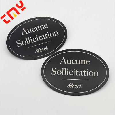 China Custom Metal Business Plaque Tag Laser Cut Outdoor Garage Blank Silver Logo Black Frosted Sign 50x30mm for sale