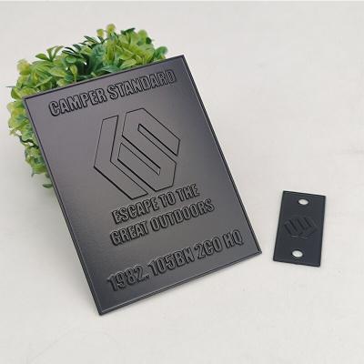 China Custom Stainless Steel Metal Sign 3D Effect Reversed Etched Logo Black Matte 0.5mm for sale