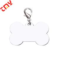 China Crystal Dog Tag Bone Shape Metal ID Tag with Rhinestone 50x30mm Customizable for sale