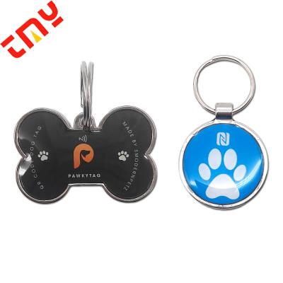 China Custom Printed Metal QR Code NFC Pet ID Tag 25mm 30mm Smart Wireless Round Dog Tag for sale