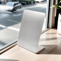 China Custom Brushed Stainless Steel L-Shape Tabletop Sign Display 4.13x2.79x1.57 inch for sale