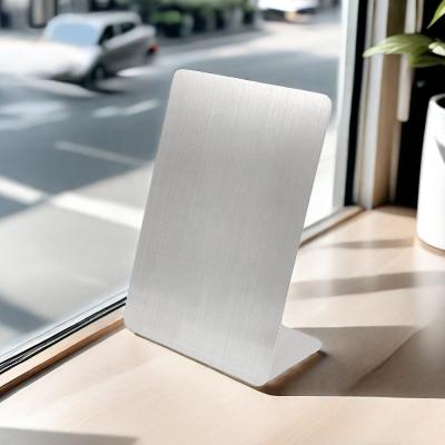 China Custom Brushed Stainless Steel L-Shape Tabletop Sign Display 4.13x2.79x1.57 inch for sale