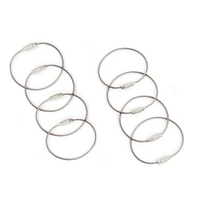 China 304 Stainless Steel Wire Rope Key Ring 38-150mm Round Lock Hanging Ring for Luggage Tag for sale