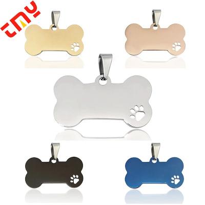 China Custom Deep Engraved 3D Bone Shape Stainless Steel Pet ID Tag 40x30mm for Cat Dog for sale